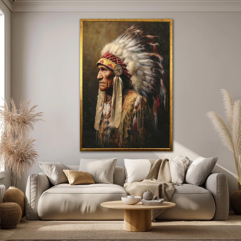 Native American Chief Canvas Wall Art, Tribal Portrait Print, Western ...