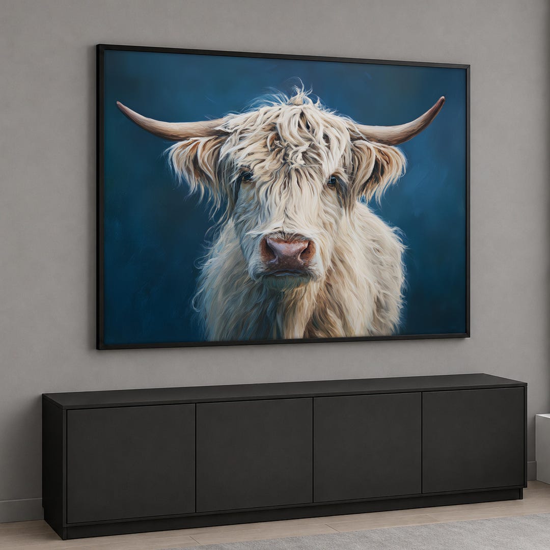 Highland Cow Canvas Wall Art, Rustic Farmhouse Animal Portrait Print ...