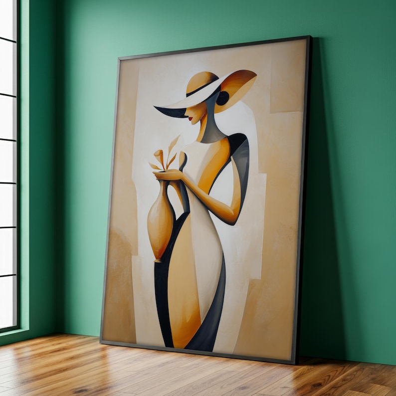 Abstract Woman Canvas Wall art, Elegant Lady Wall Decor in Beige and ...