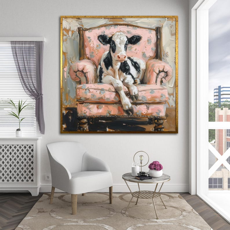 Cow Canvas Wall Art, Funny Farm Animal Paint, Rustic Country Decor ...