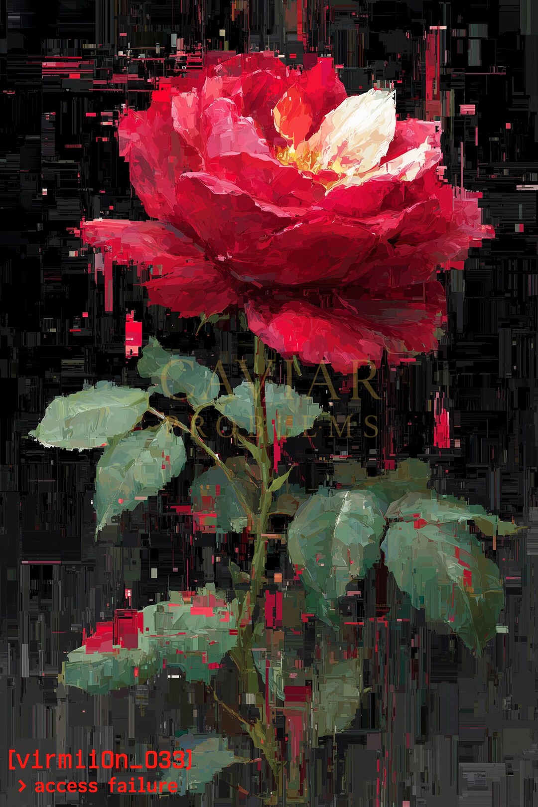 Glitch Flower Poster: Red Rose Digital Distortion Art Print, Limited ...