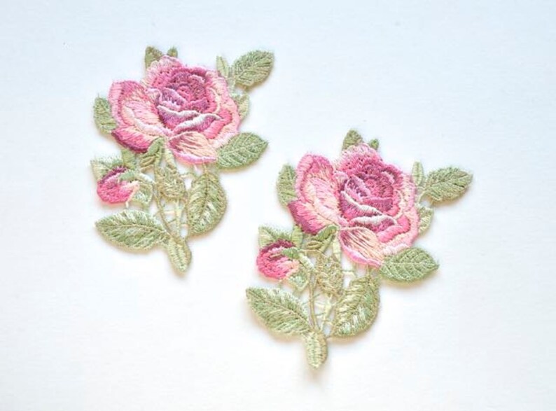 Pink Garden Roses Appliques, Pink Embroidered Flower Appliques, Shabby ...
