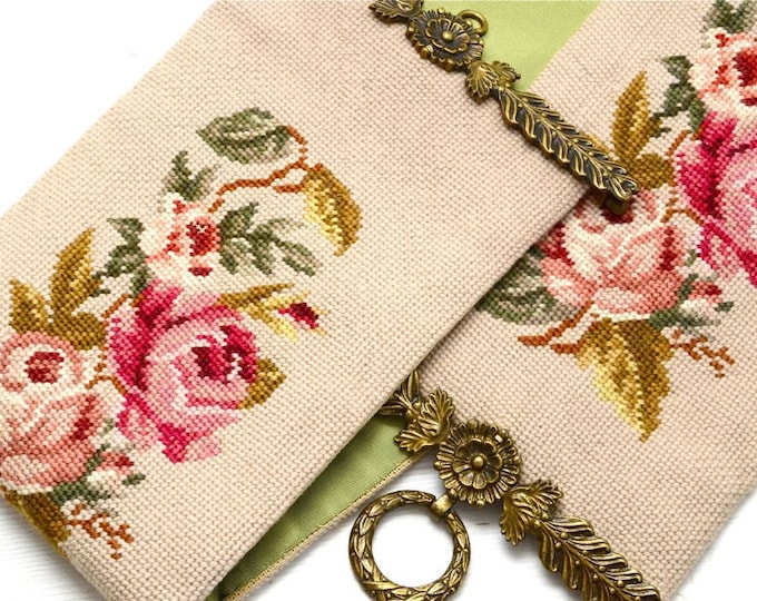 Vintage Embroidered Bell Pull, Wall Hanging, Pink Roses - Etsy