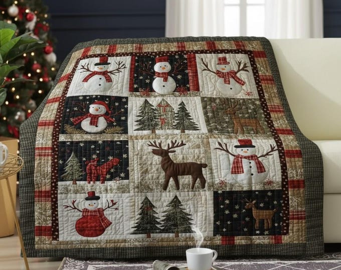 Christmas Patchwork Quilt - Etsy UK