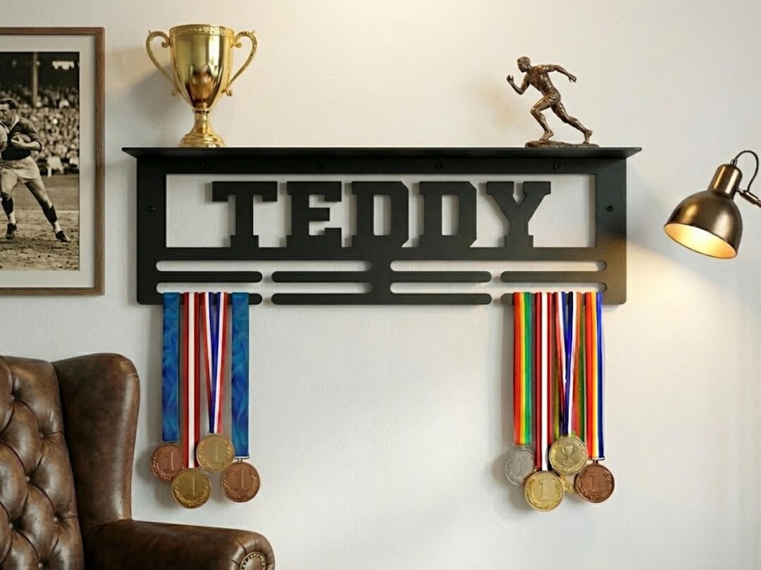 Personalized Medal Hanger Trophy Shelf, Custom Text, Steel Medal ...