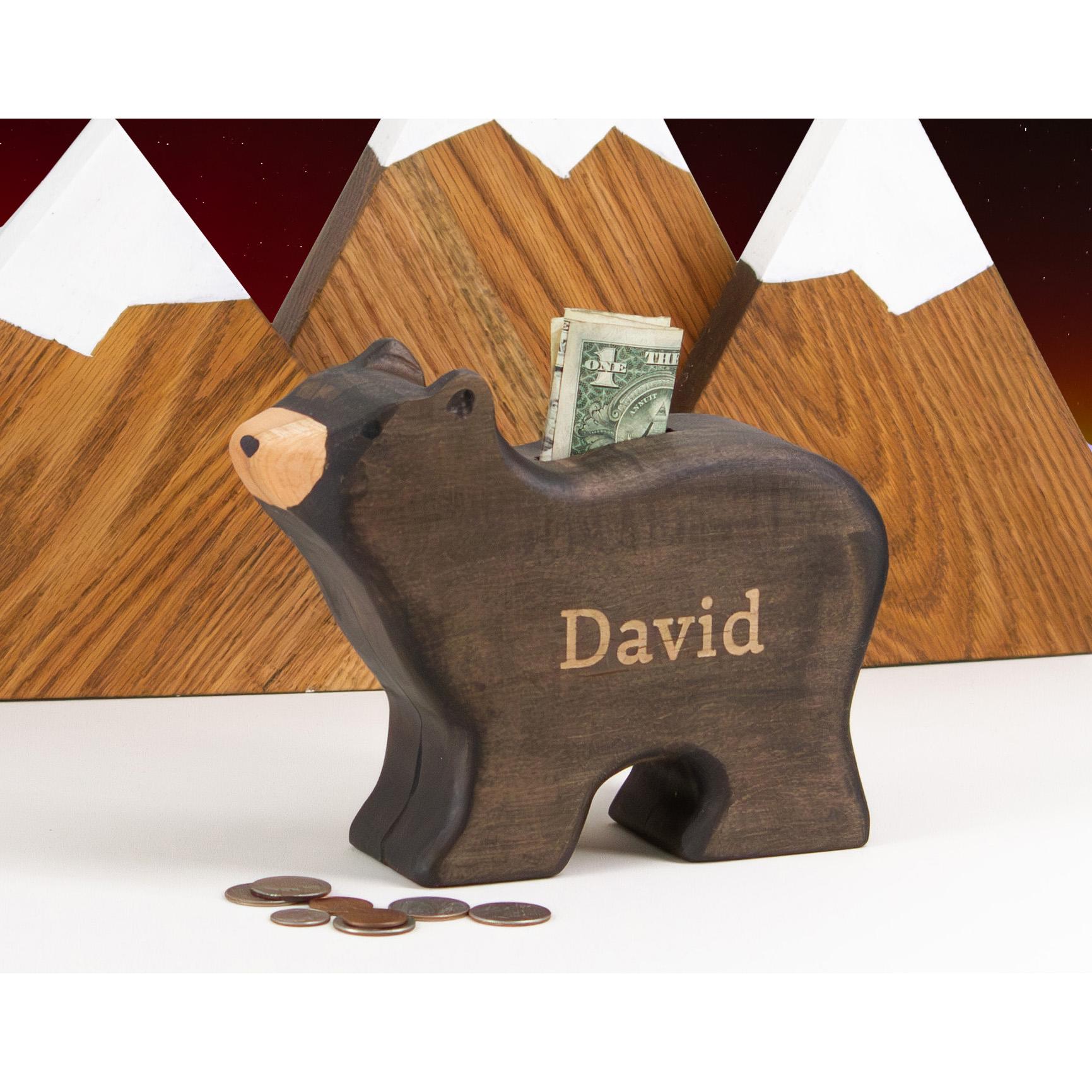 Kids Wooden Piggy Bank, Personalized Kids Coin Bank Gift, Unique Rustic ...