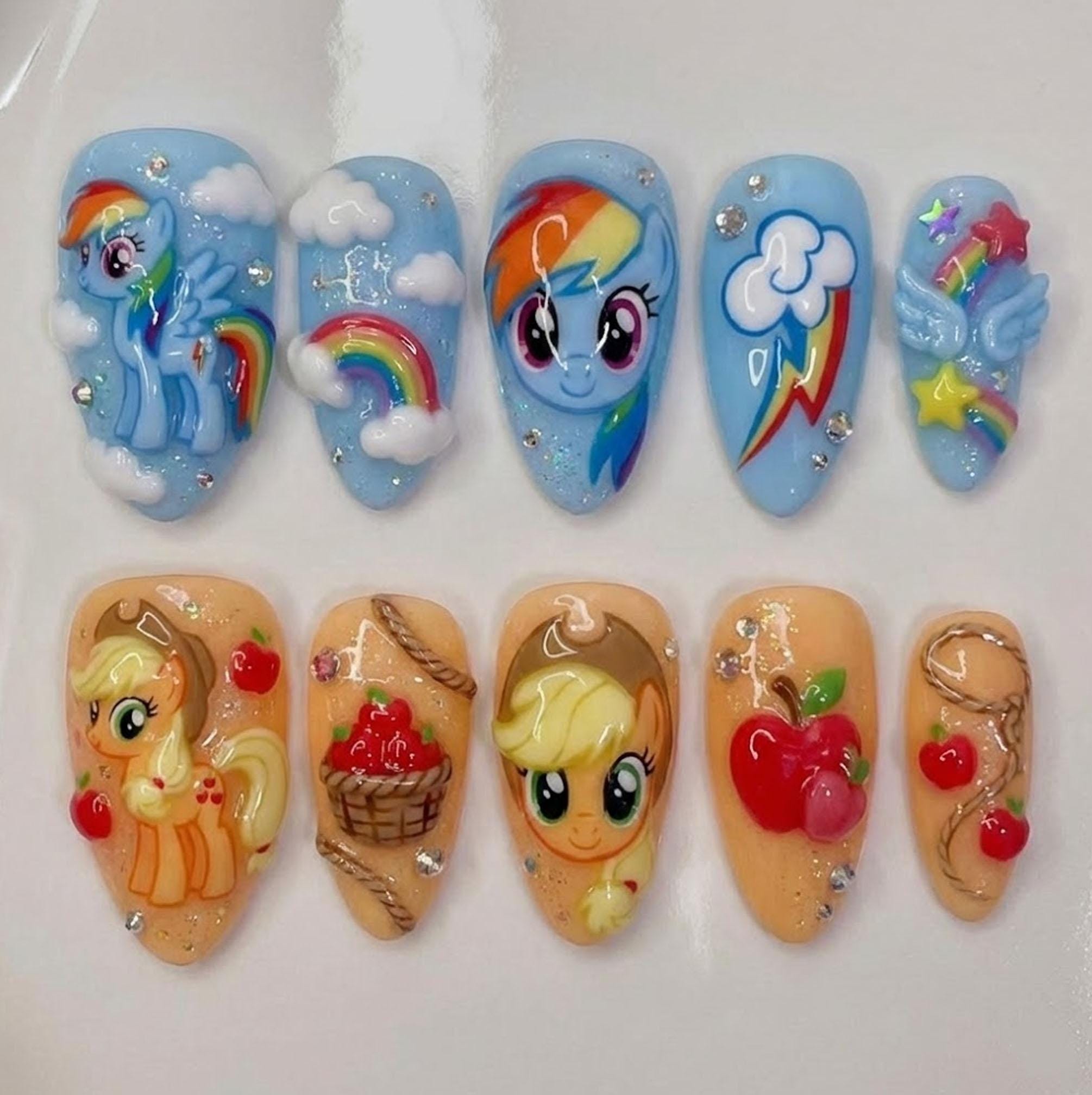 My Little Pony Press on Nails – 3D Cartoon Rainbow Art - Etsy