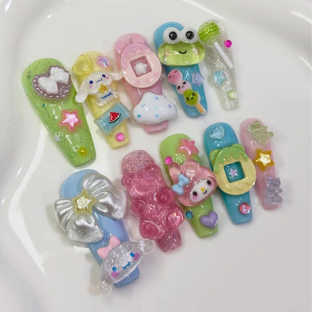 Handmade Kawaii Sanrio Press on Nails | 3D Cute Pastel Charms | My ...