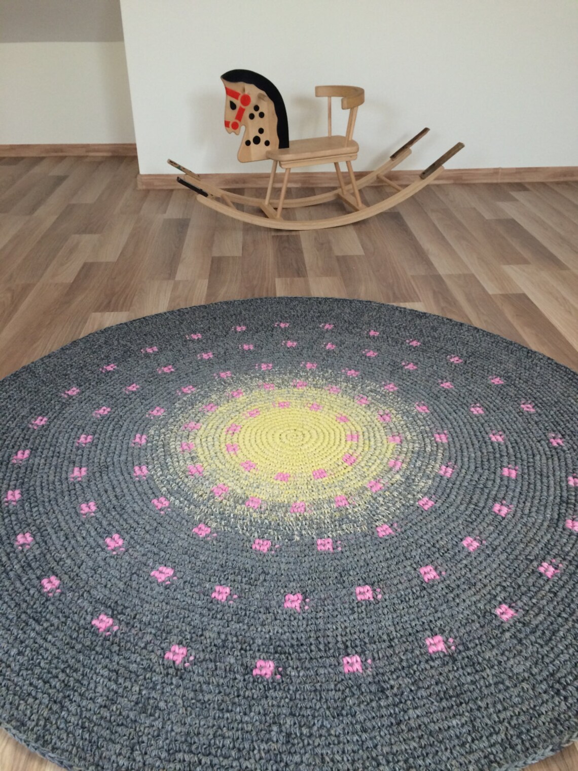 Beautiful Hand Crochet Rug Yellow Turning Into Grey With - Etsy
