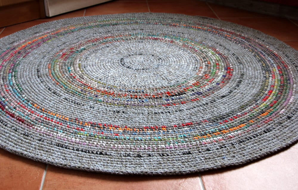 Beautiful Round Hand Crochet Wool Rug Grey With Colorful - Etsy