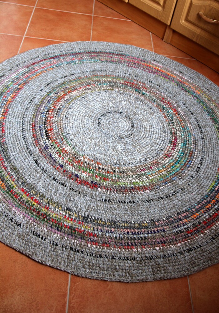 Beautiful Round Hand Crochet Wool Rug Grey With Colorful - Etsy