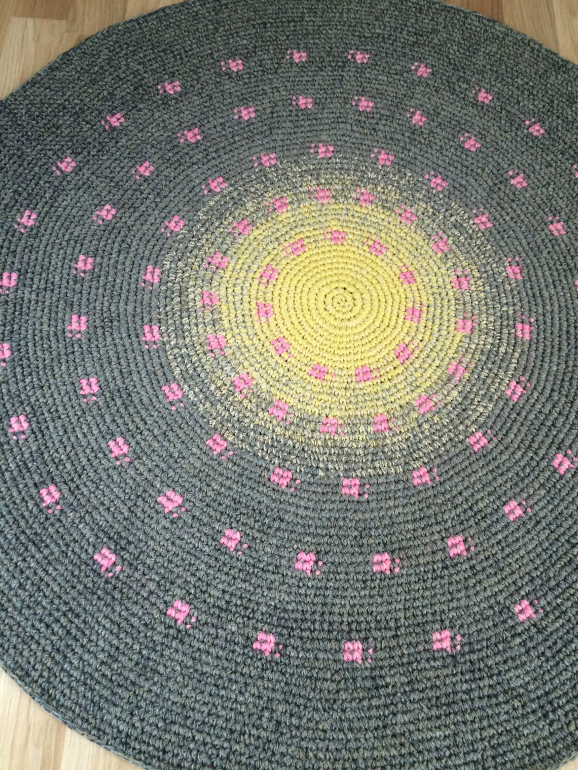 Beautiful Hand Crochet Rug Yellow Turning Into Grey With - Etsy