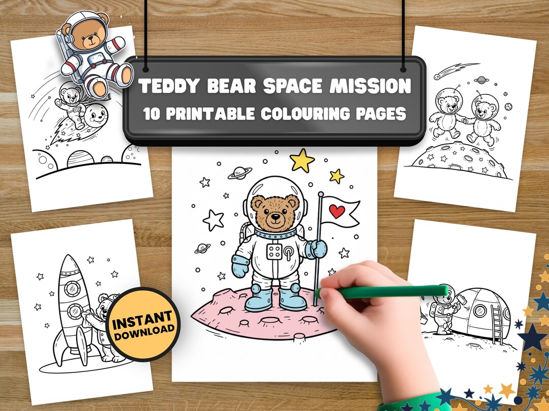 Teddy Bear Space Mission Colouring Pages – 10 Printable Designs for ...