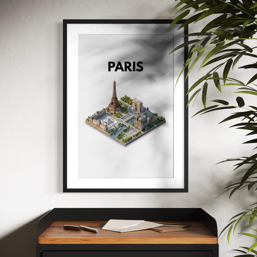 Paris Isometric Cityscape Wall Art | Modern 3D Miniature Landmark ...