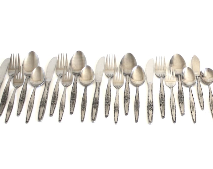 Rose Silverware Stainless Flatware Complete Set T & N Stainless Steel ...