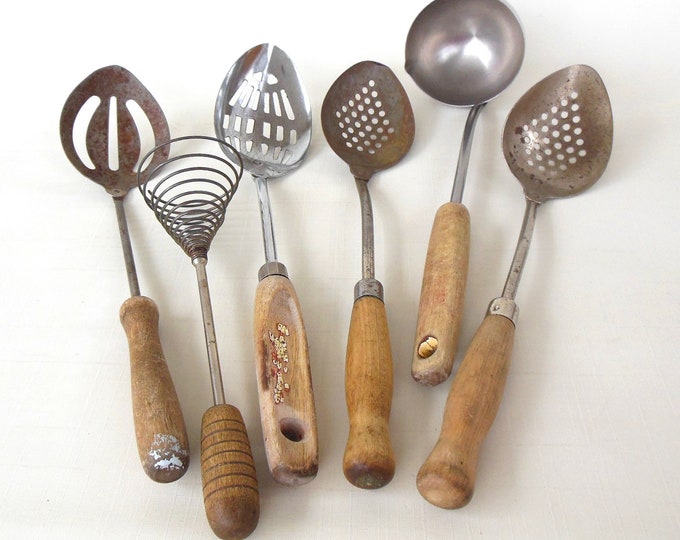 Antique Kitchen Utensil Lot Spoons Wire Whisk Ladle - Etsy