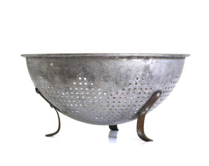 Old Metal Colander Tripod Aluminum Strainer Star Shaped Holes Food ...