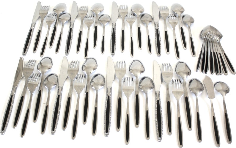 Black Handle Flatware Set Tru-tone by Princess Complete - Etsy