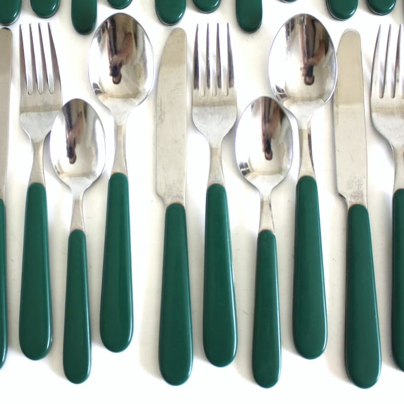 Green Handle Silverware - Etsy