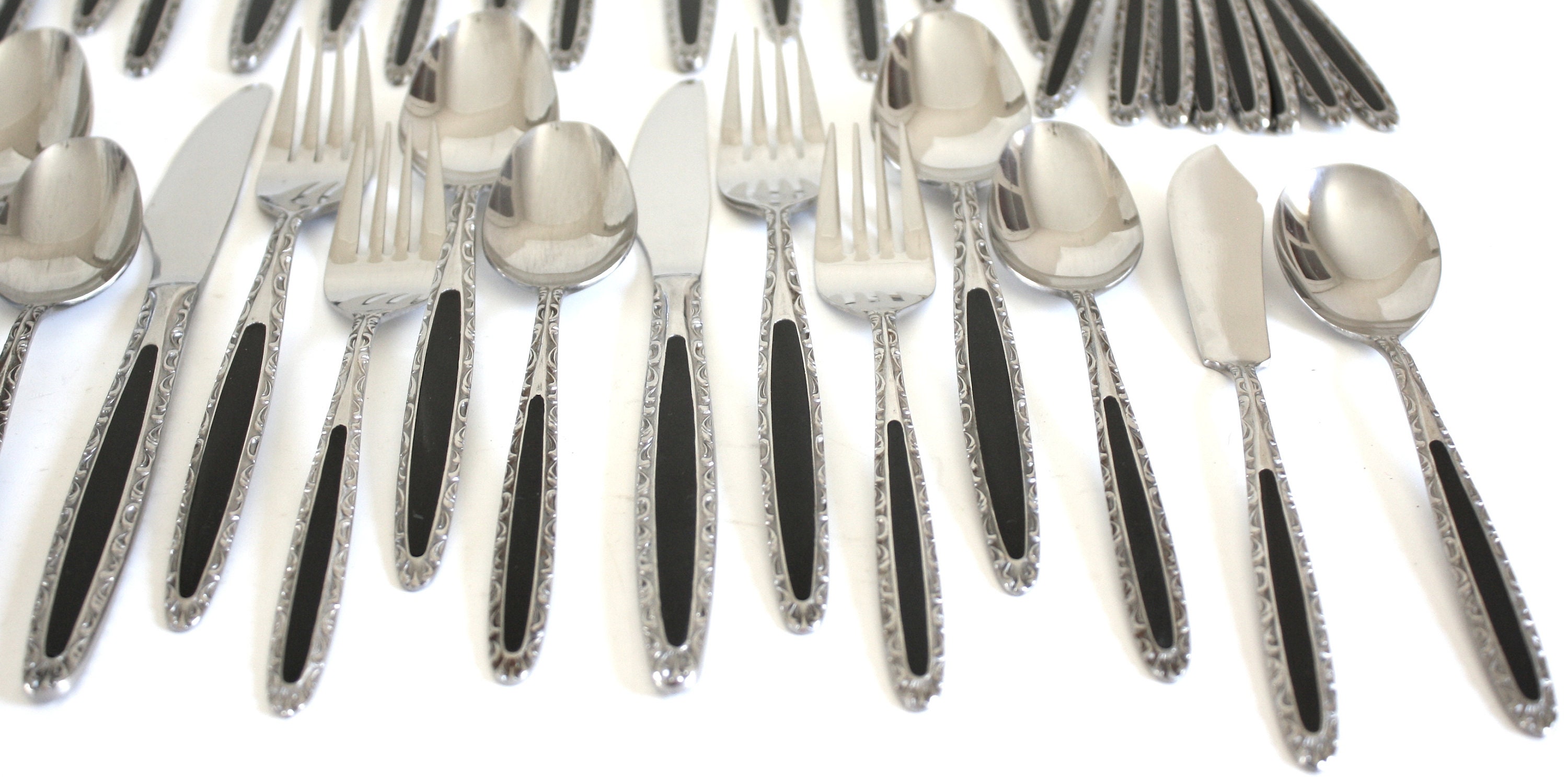 Black Handle Flatware Set Tru-tone by Princess Complete - Etsy