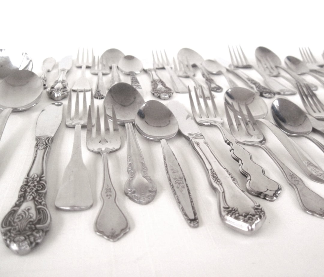 Stainless Silverware Set Mismatched Flatware Cottage Chic: Service for ...