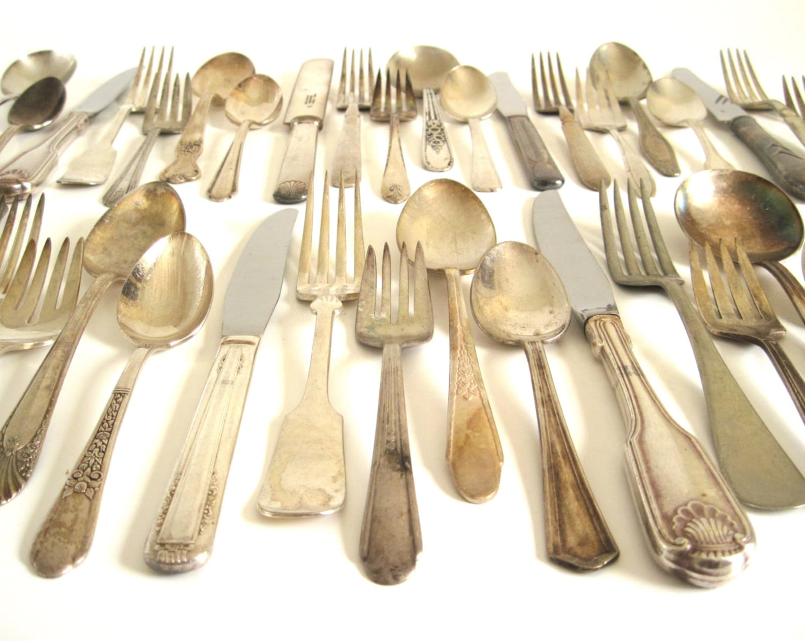 Tarnished Silverware Mismatch Flatware Set, Silverplate Silver ...