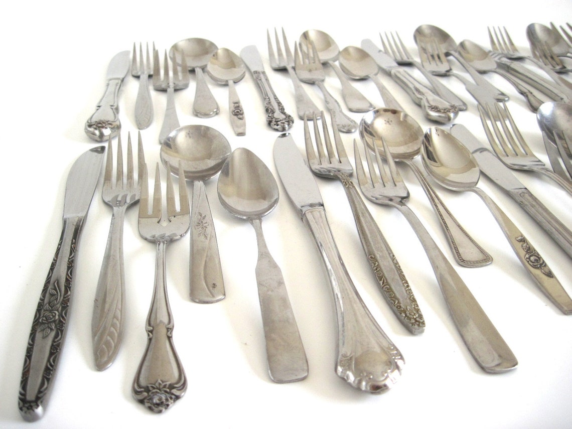 Stainless Silverware Set Mismatched Flatware Cottage Chic: Service for ...