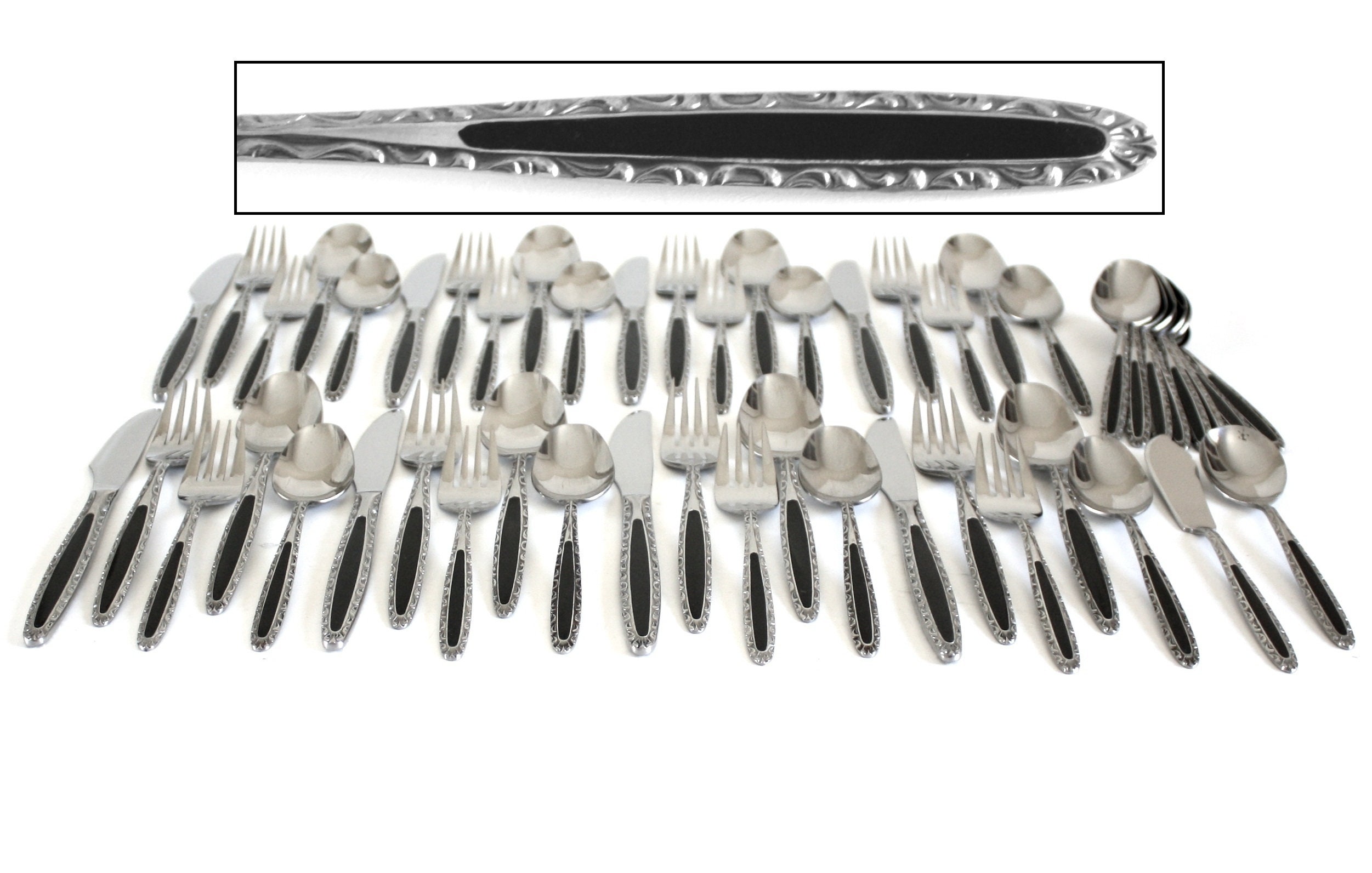 Black Handle Flatware Set, Tru-tone by Princess, Complete Service for 8 ...