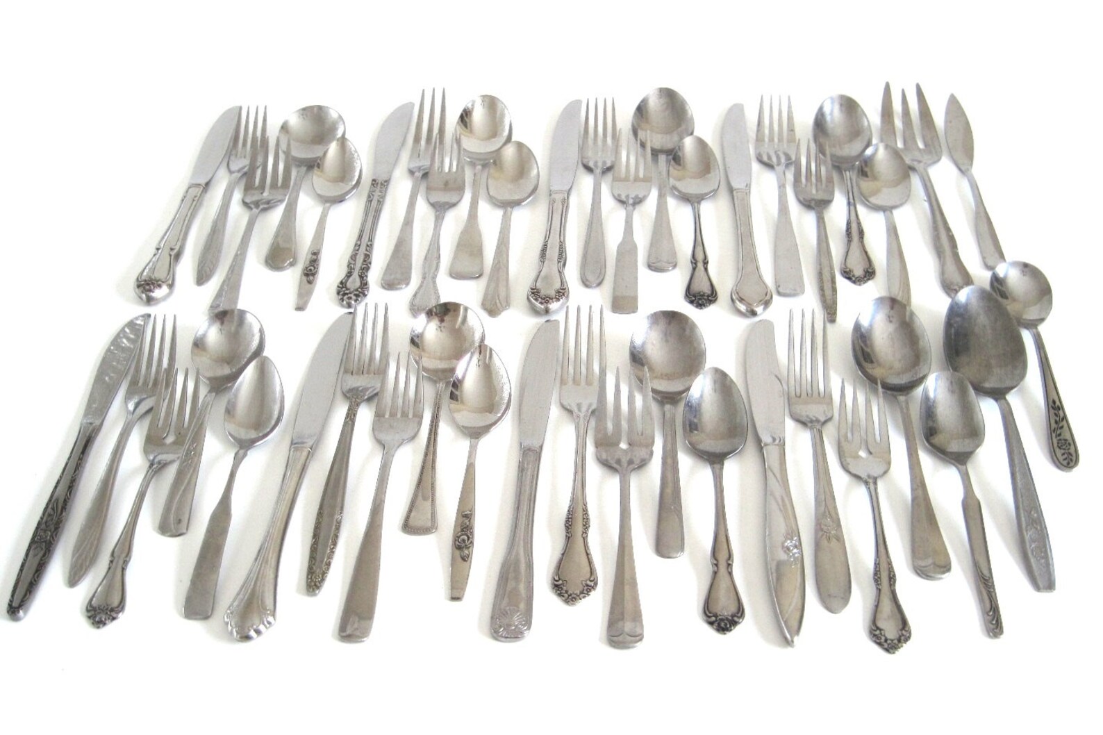 Stainless Silverware Set Mismatched Flatware Cottage Chic: Service for ...
