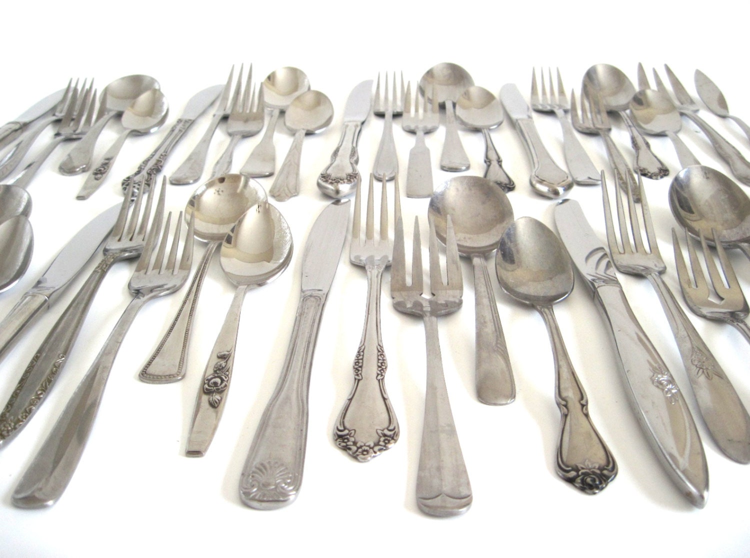 Stainless Silverware Set Mismatched Flatware Cottage Chic: Service for ...