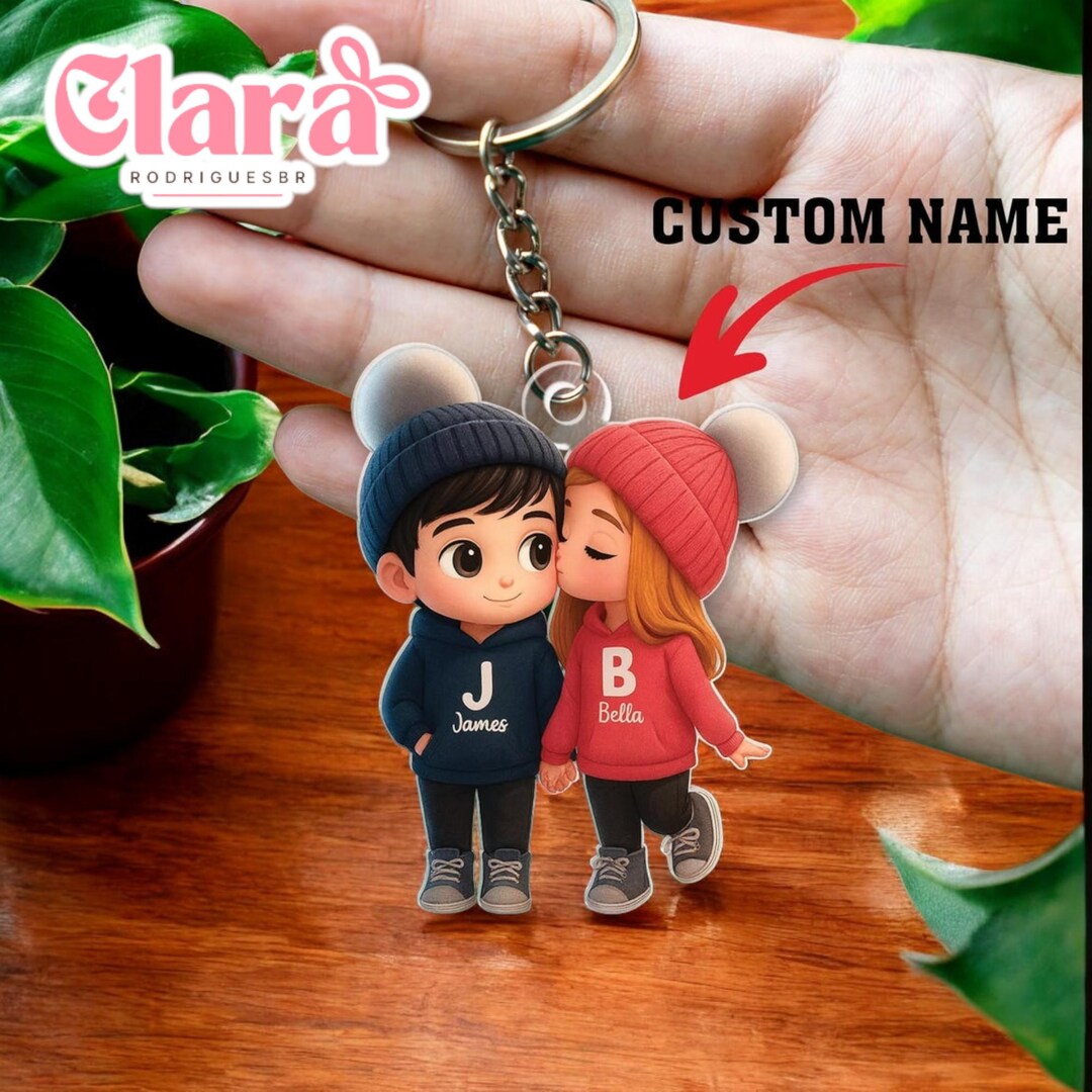 Custom Name Acrylic Couple Keychain, Cute Cartoon Couple Keychain ...