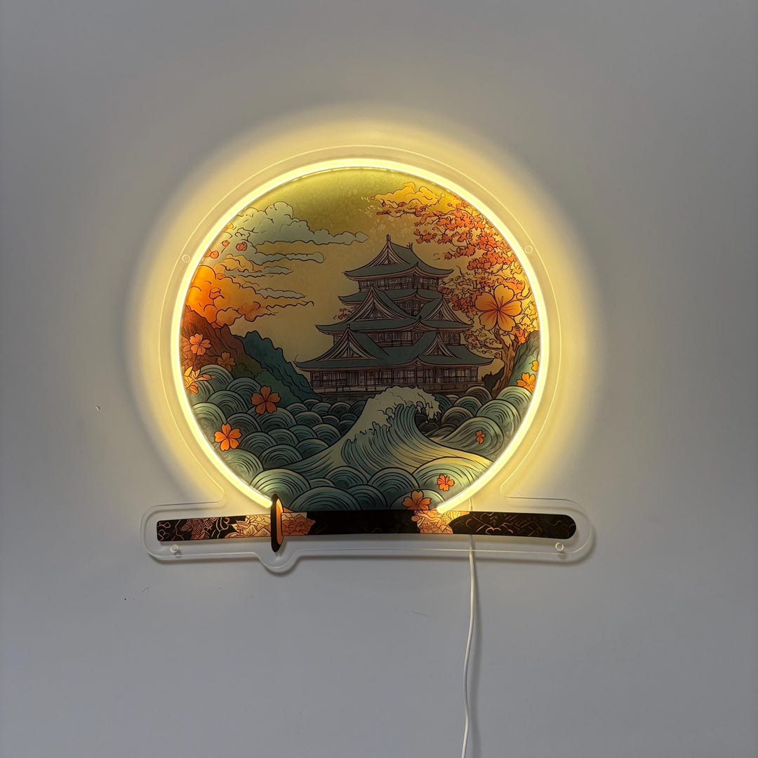 Neon LED Sign Japanese Castle (ukiyo-e Inspired), Japan Wall Art, Warm ...