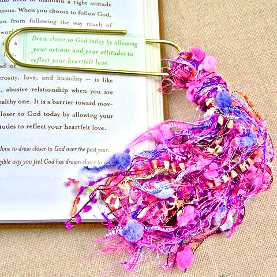 Tassel Bookmark - BIG 4" Oversized Gold Paperclip Bright Fancy Yarn ...