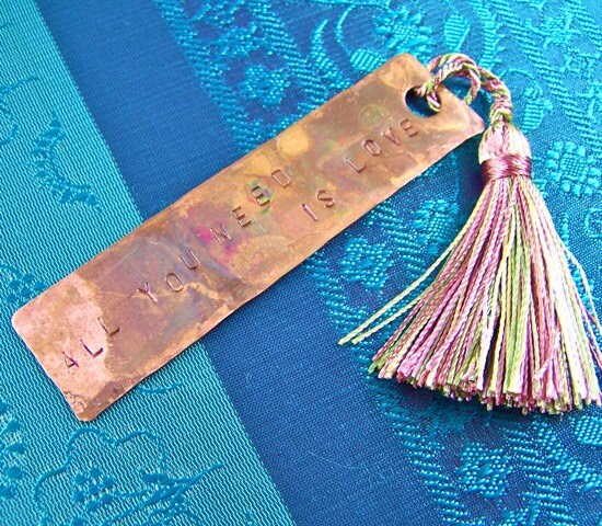 Love & Beatles Bookmark - Torch Flame Patina Stamped Hammered Copper ...