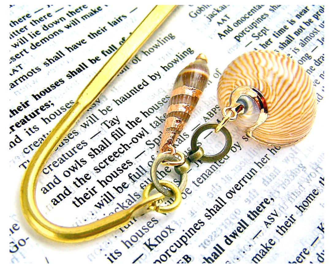 Shell Bookmark Gold Plated Exotic Tower & Drop Moon Sea Shells Bronze ...