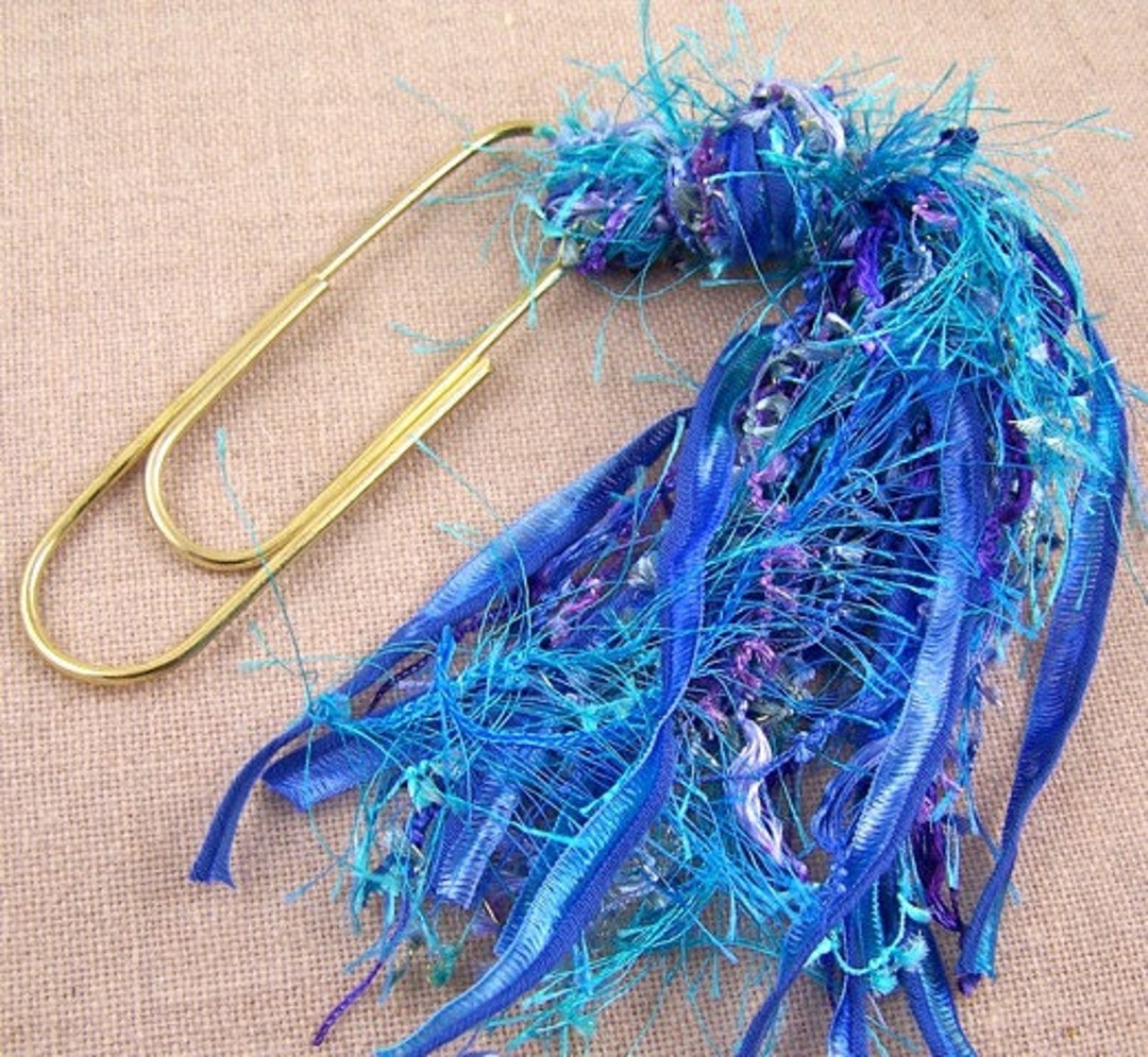 Fiber Bookmark Paperclip - BIG 4" Oversized Paperclip Fancy Yarn Puff ...