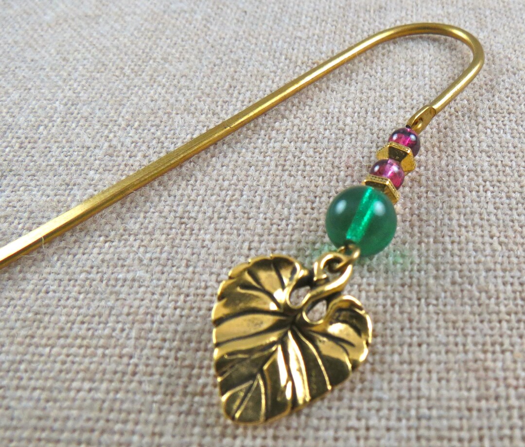 Gold Leaf Bookmark - Gold Plated Pewter Spring Leaf and Green Berry ...