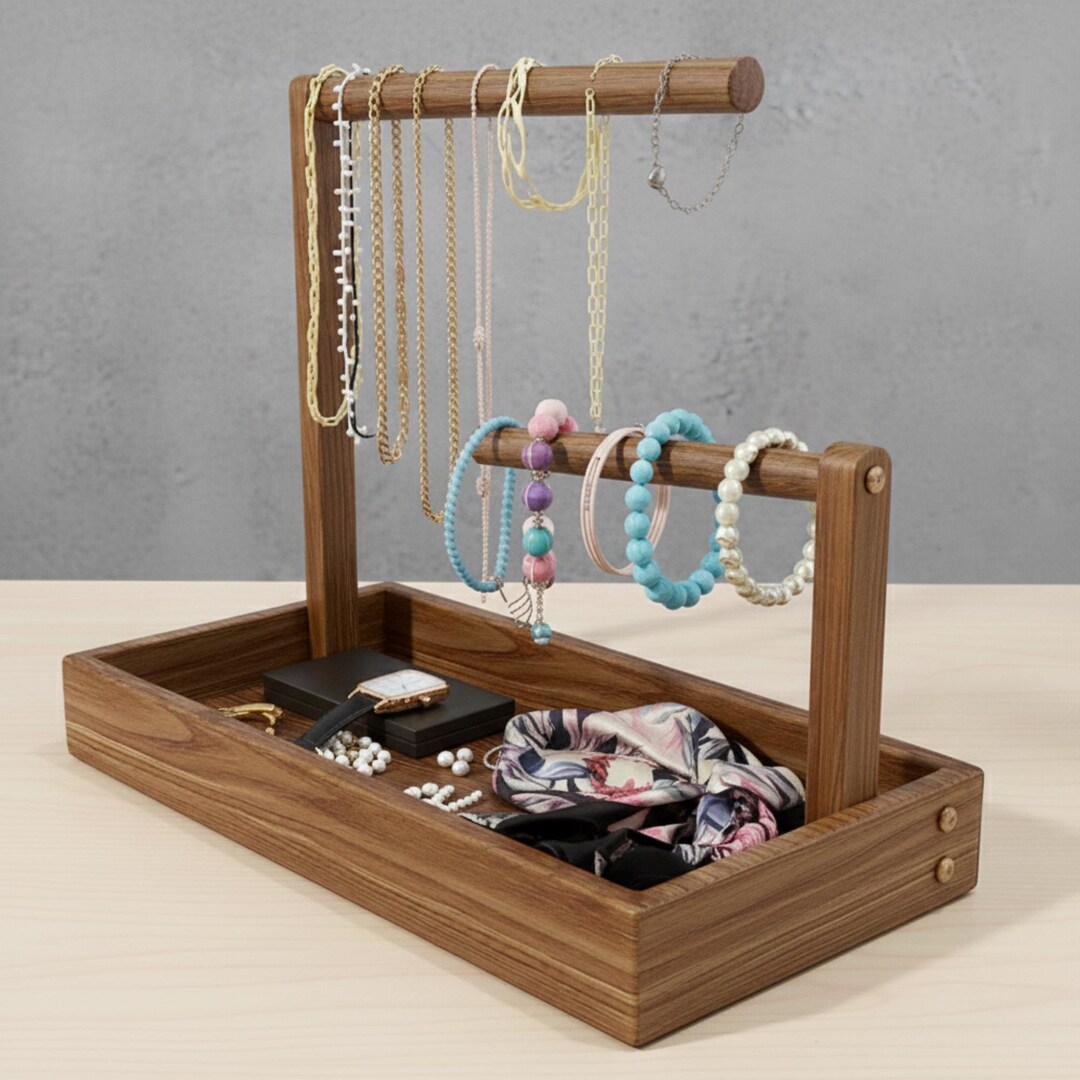 Elegant Wood Accessory Display Stand: Multi-purpose Organizer for ...