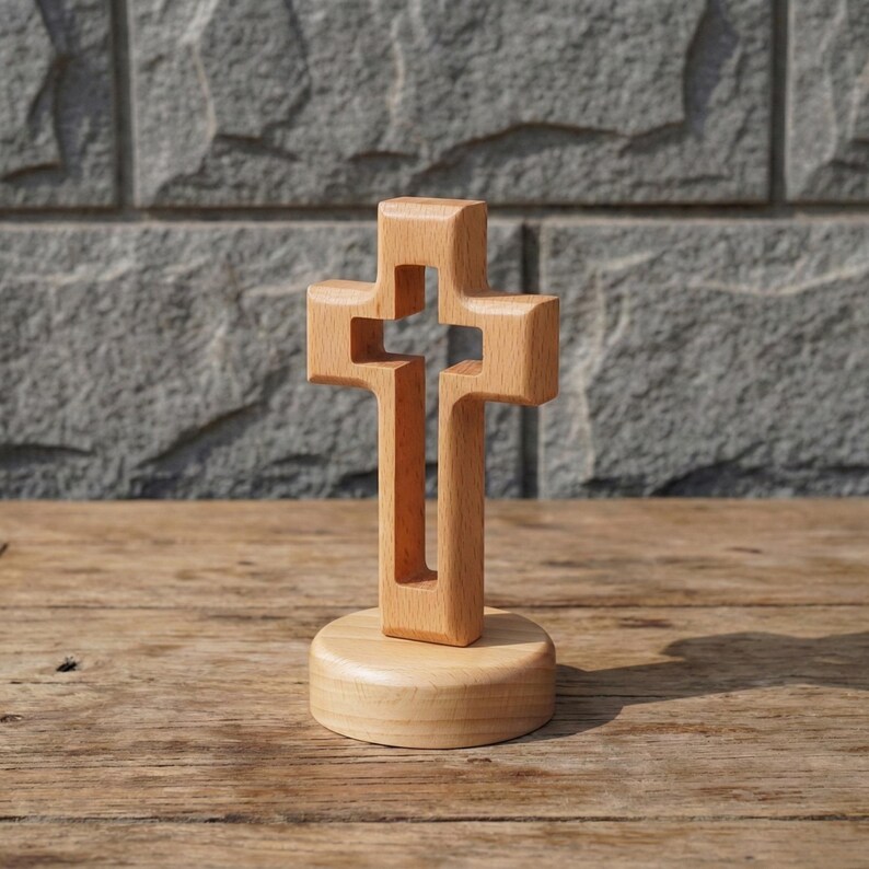 Handcrafted Wooden Standing Cross - Modern Hollow Design for Decor ...