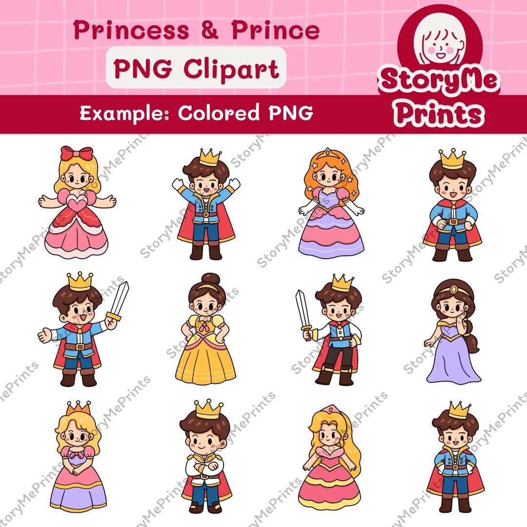 Kawaii Princess and Prince Clipart | Fairytale PNG (digital Download ...
