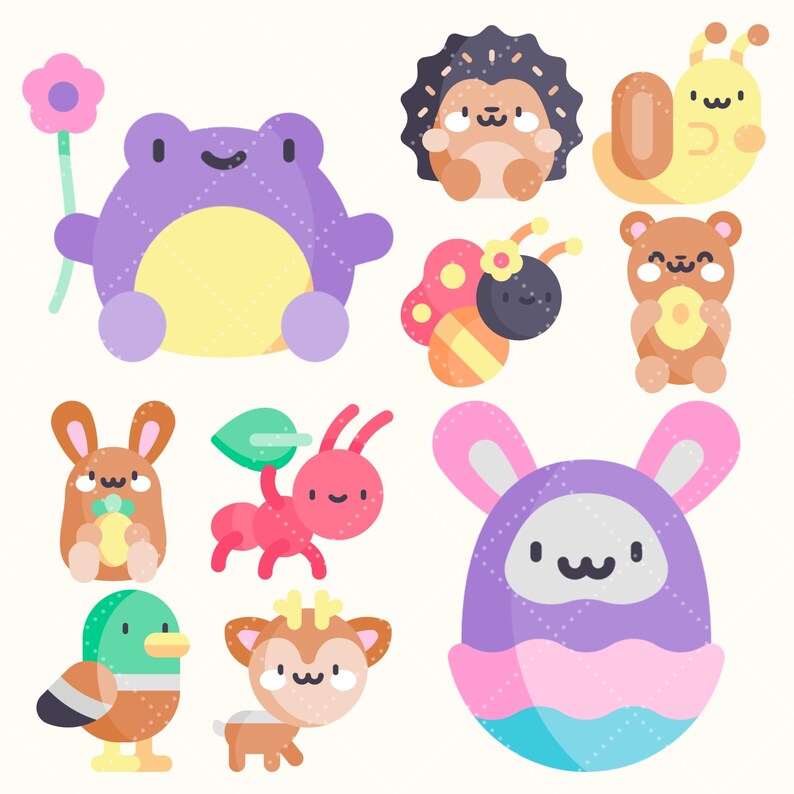 Kawaii Spring Clipart PNG Bundle Set | Cute Flowers Animals Garden ...