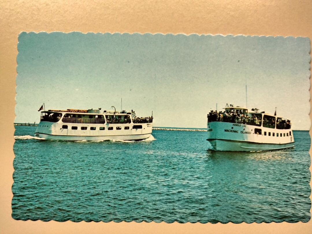 Arnold Line Ferries - Entrance to Mackinac Island - Vintage Postcard - Etsy