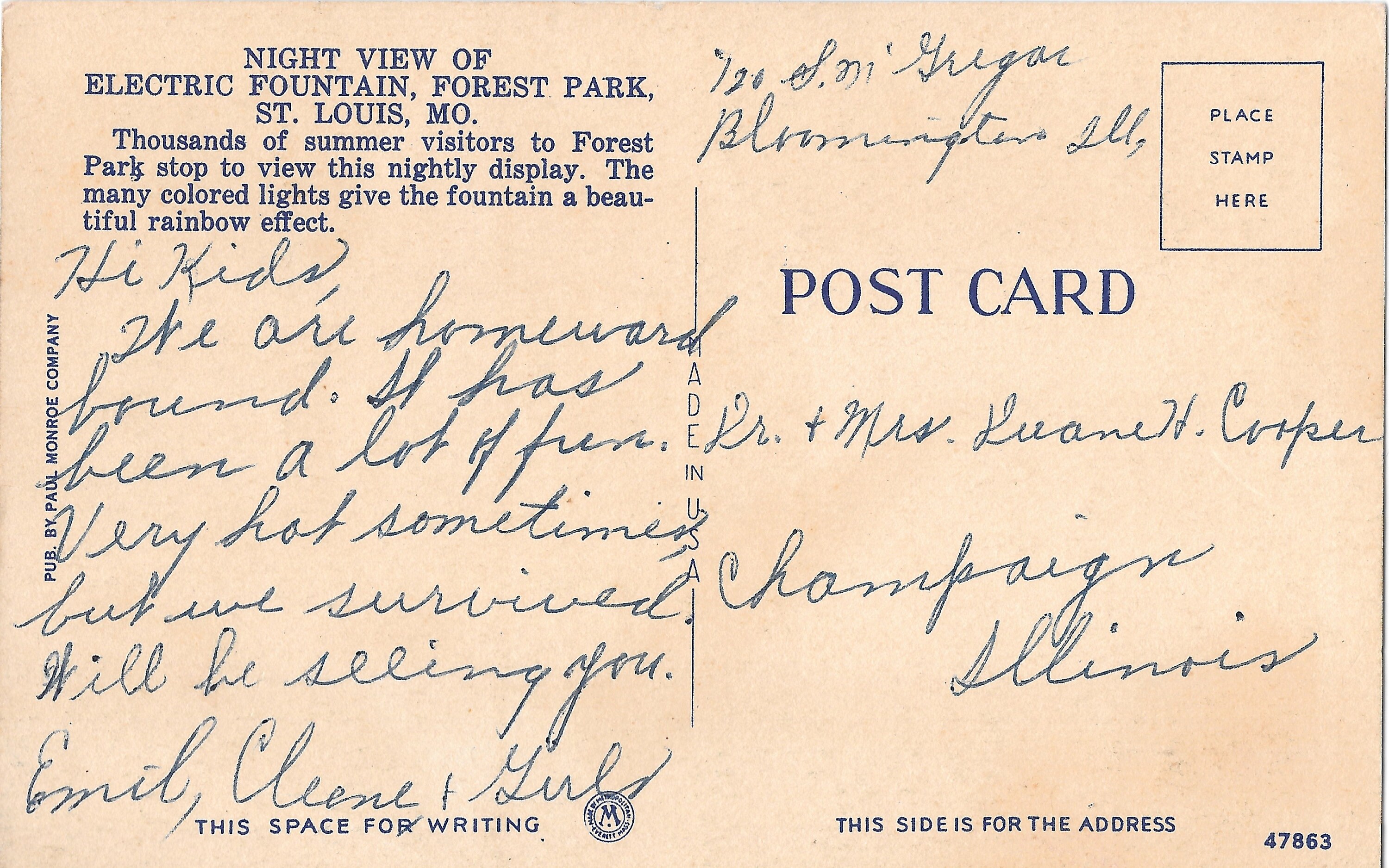Night View of Electric Fountain, Forest Park - St Louis, Missouri ...