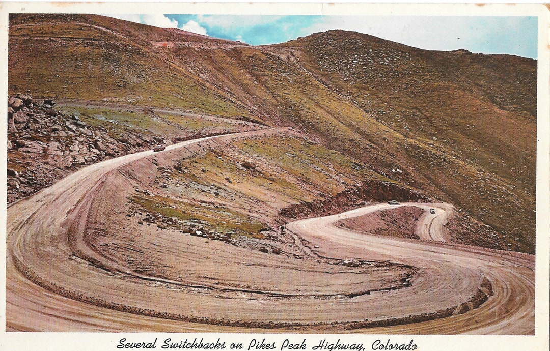 Several Switchbacks on Pikes Peak Highway, Colorado - 1968 Vintage ...