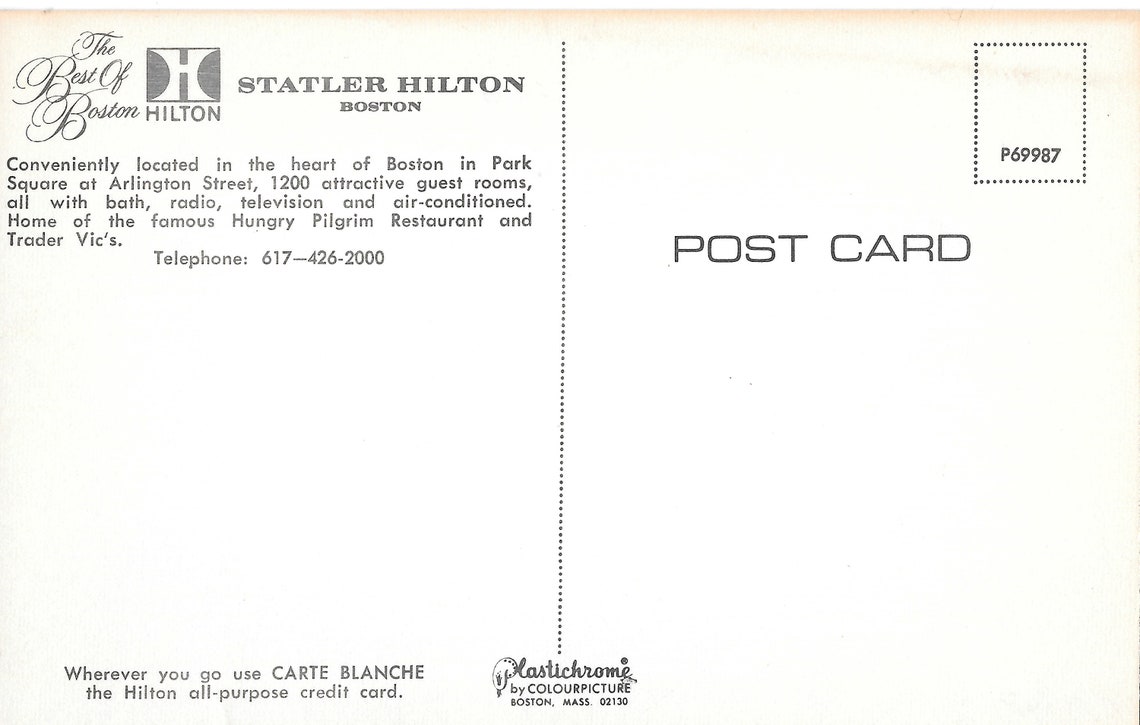 Statler Hilton - Boston, Massachusetts - Vintage Postcard - Etsy