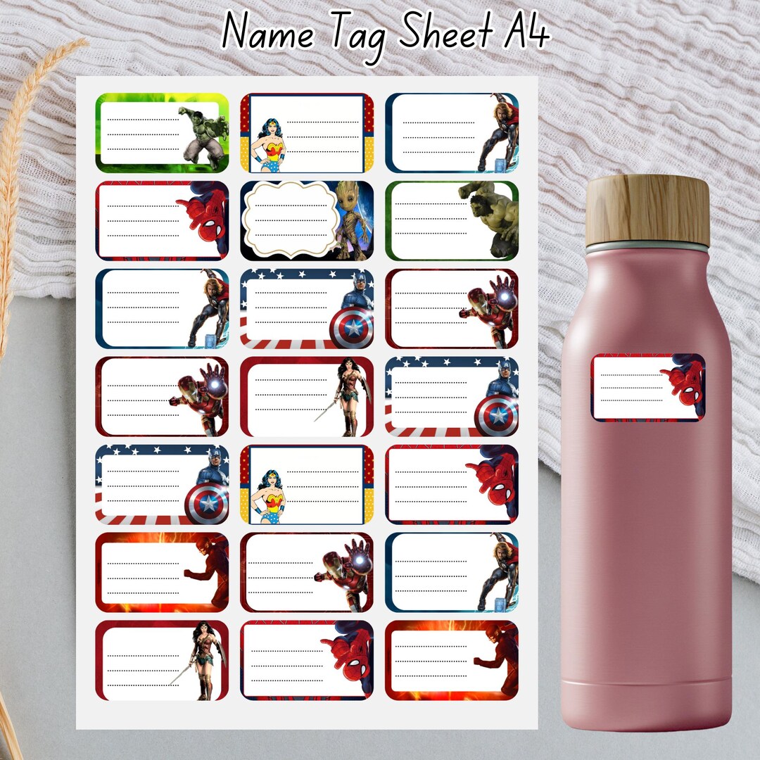 Superhero School Label Stickers for Kids | Fun Supply Tags for Lunchbox ...