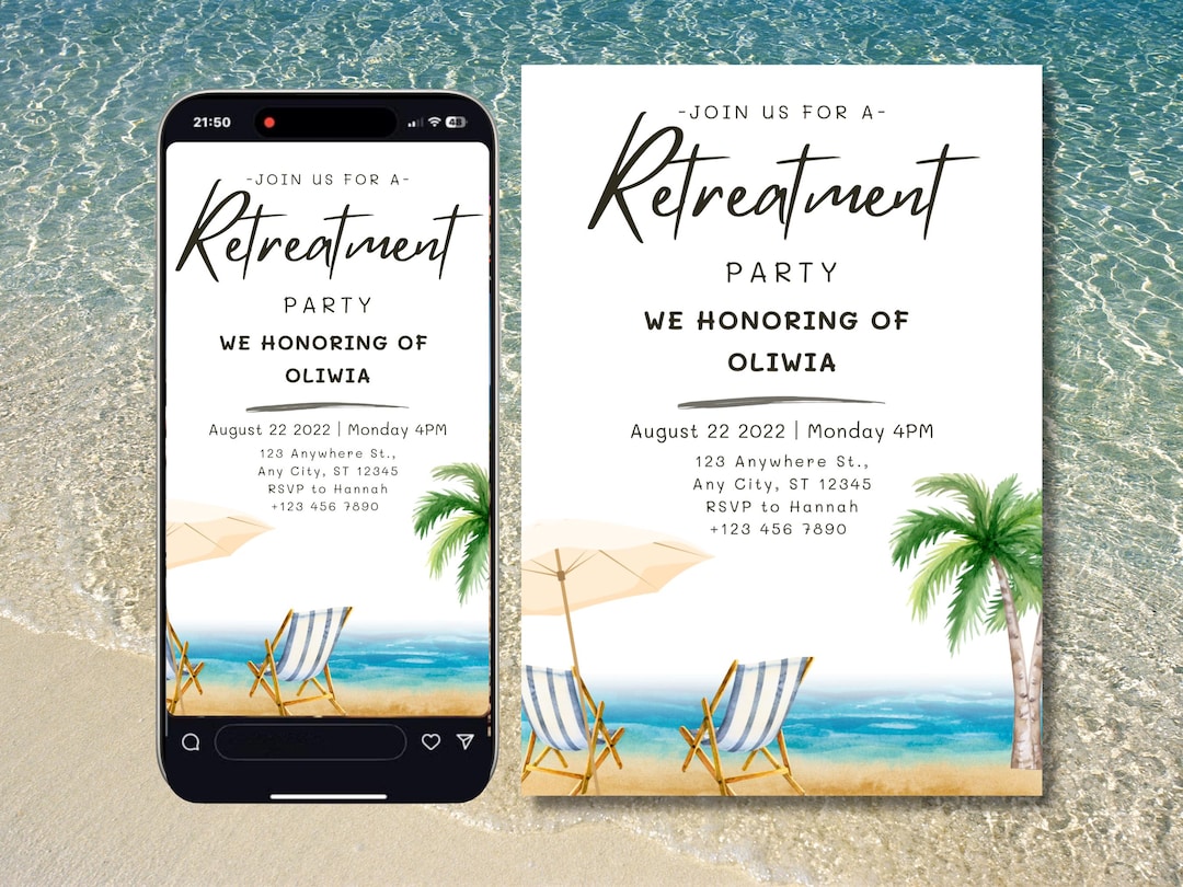 Coastal Retreat Party Invitation Template, Beach Palm Design (canva ...