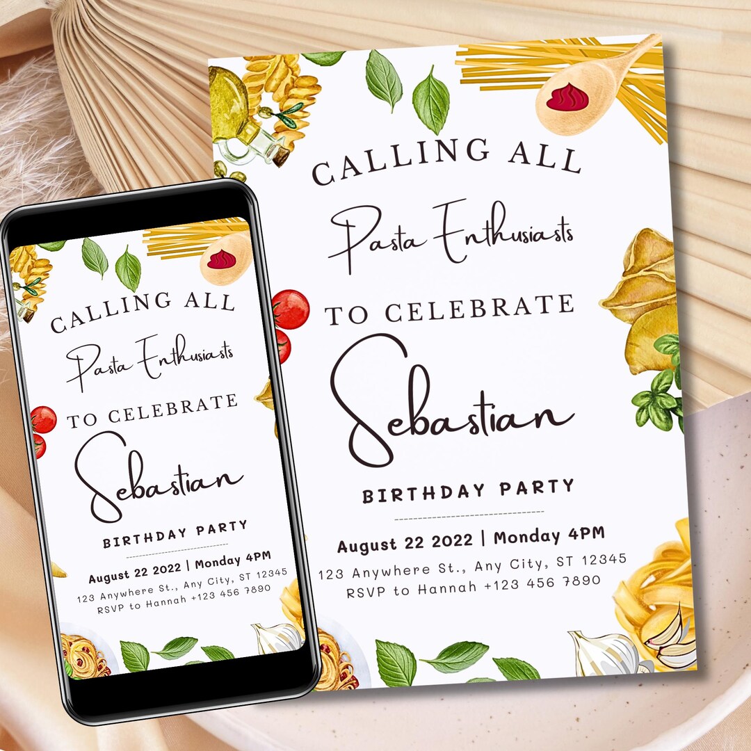 Pasta Birthday Invitation, Italian Dinner Party Invite, Cooking Class ...