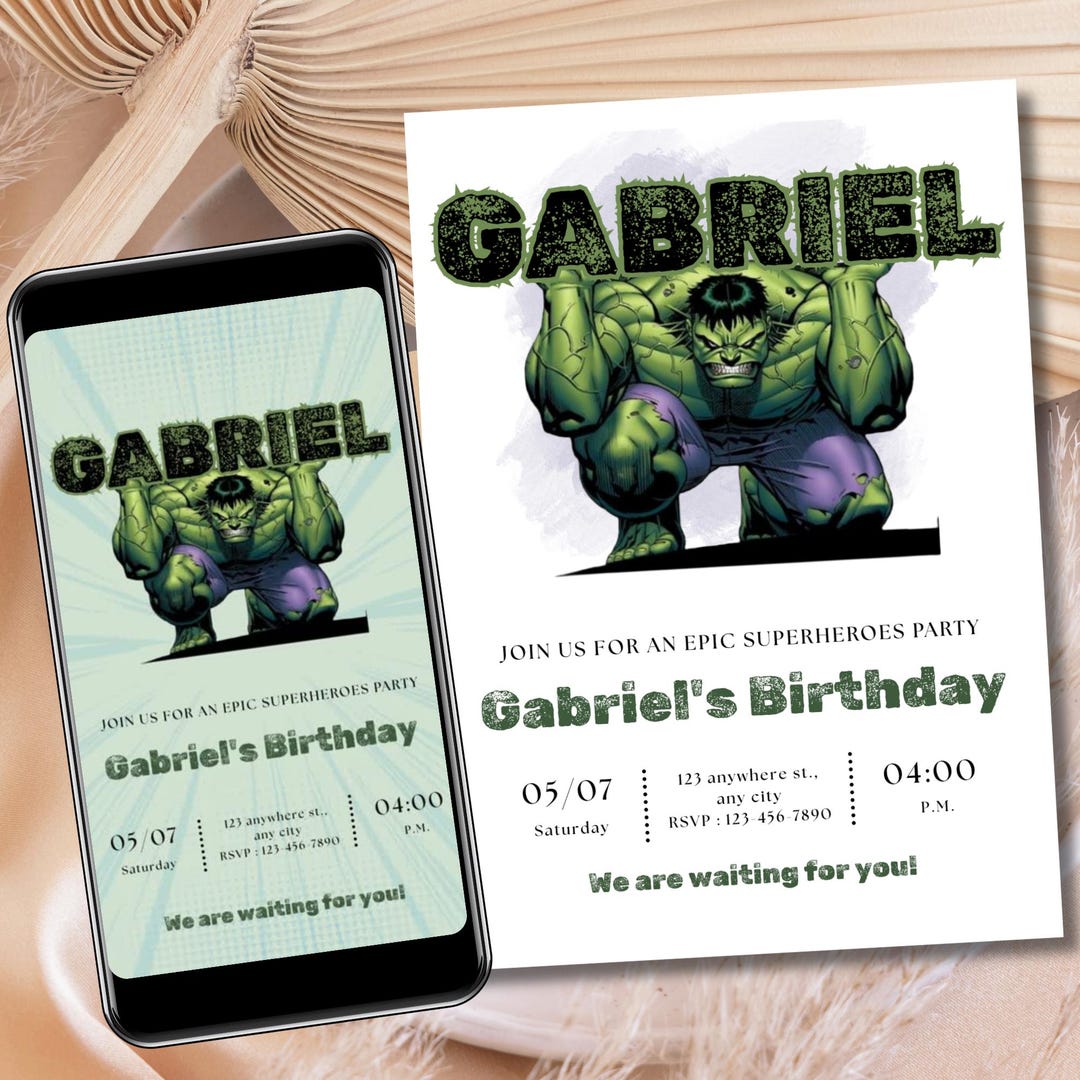 Hulk Birthday Invitation: Superhero Theme, Editable 5x7 (digital ...