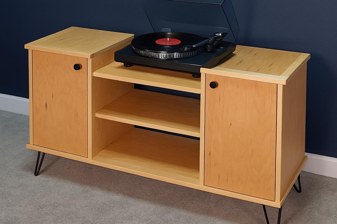 Record Player Stand With Storage Plan PDF | DIY Wooden Turntable Stand ...